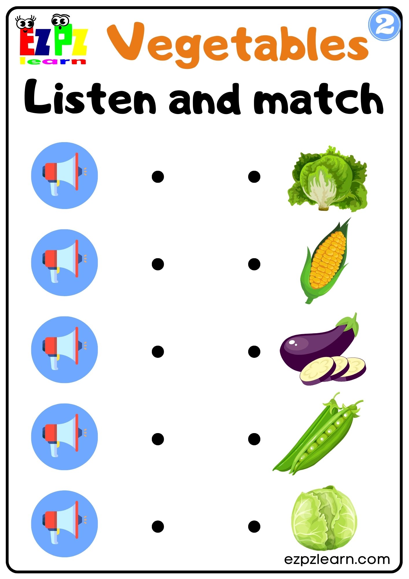Interactive Worksheet for Vegetables Listen and Match the Correct Images Activity for ESL and K ...